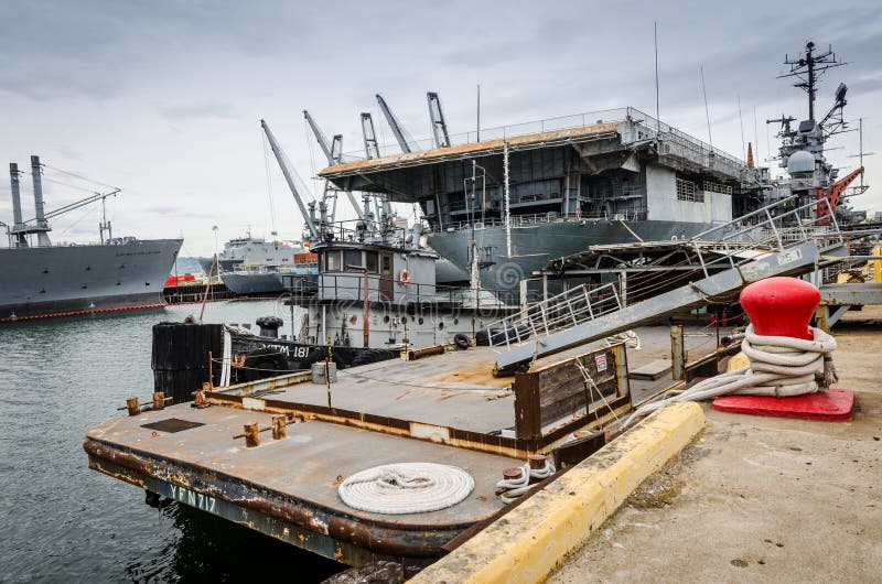 Loading Dock at USS Hornet Museum Ship Stock Image - Image of shoreline ...