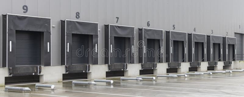 Loading docks of warehouse stock image. Image of gate - 308212573