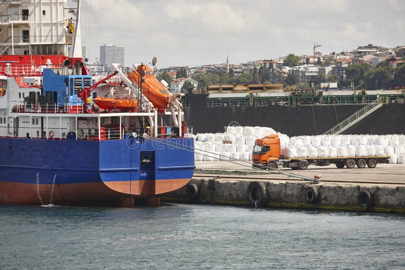 Loading Goods in Bosphorus Strait. Istanbul. Transportation Turkey ...