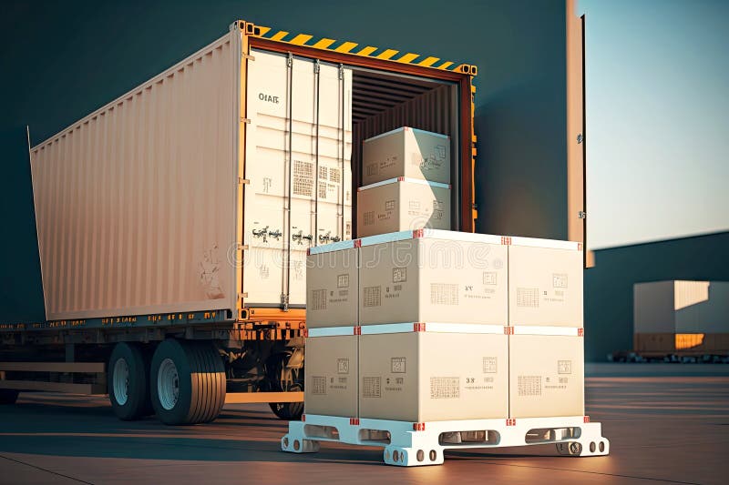 Loading of Goods in Boxes into Body of Large Cargo Truck Stock ...