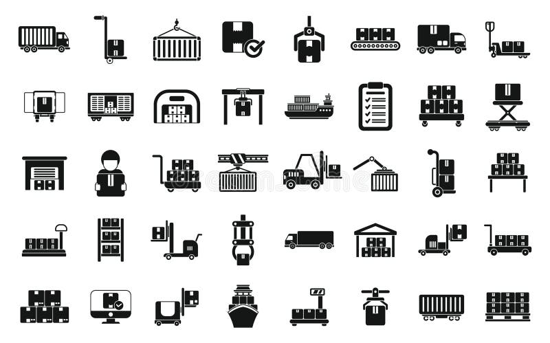 Loading of Goods Icons Set Simple Vector. Delivery Package Box Stock ...