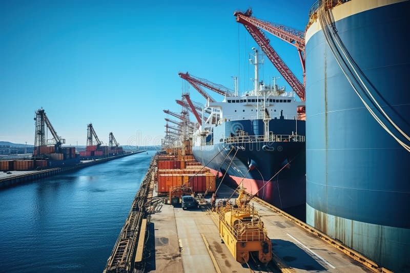 Loading Grain into the Holds of a Sea Cargo Vessel Stock Photo - Image ...