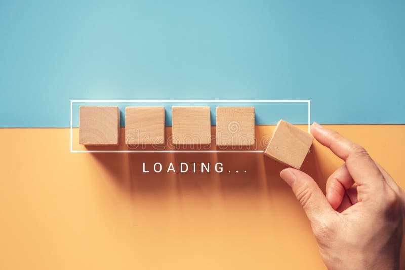 Loading, Hand Putting Wood Cube in Progress Bar Stock Image - Image of ...
