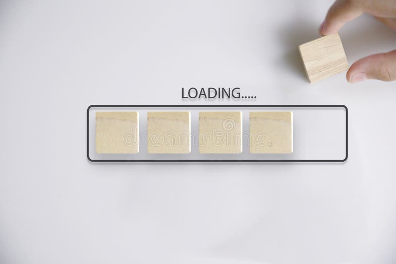 Loading with Hand Putting Wood Cube in Progress Bar Stock Image - Image ...