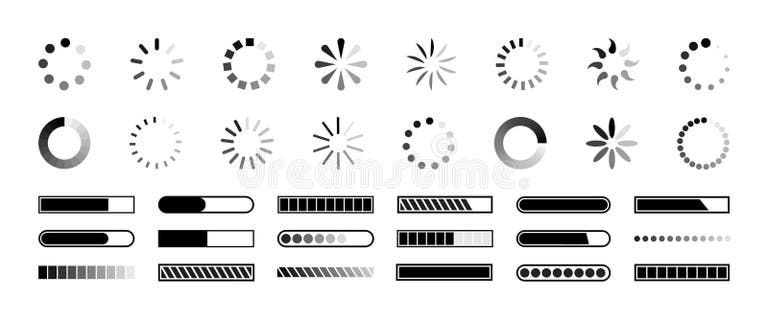 Loading Icon, Progress Bar Buffer Loader, Preloader Vector Set. Upload and Download Symbols ...