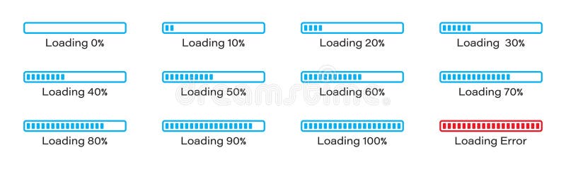 Loading Icon Set 0-100 in Blue Colour Stock Vector - Illustration of ...