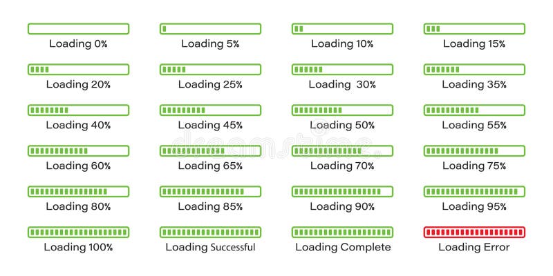 Loading Icon Set 0-100 in Green Colour 2 Stock Vector - Illustration of ...