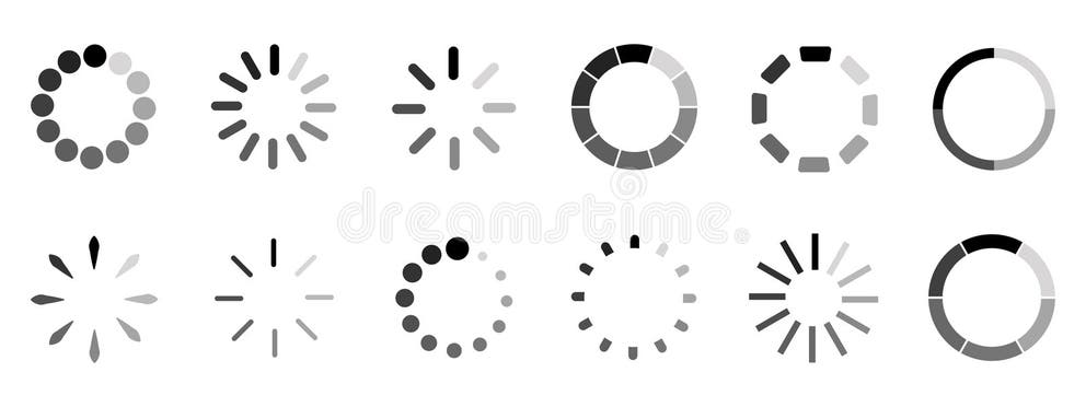 Loading Icons Collection, Load Process Icon Set - Different Vector Illustrations Isolated on ...