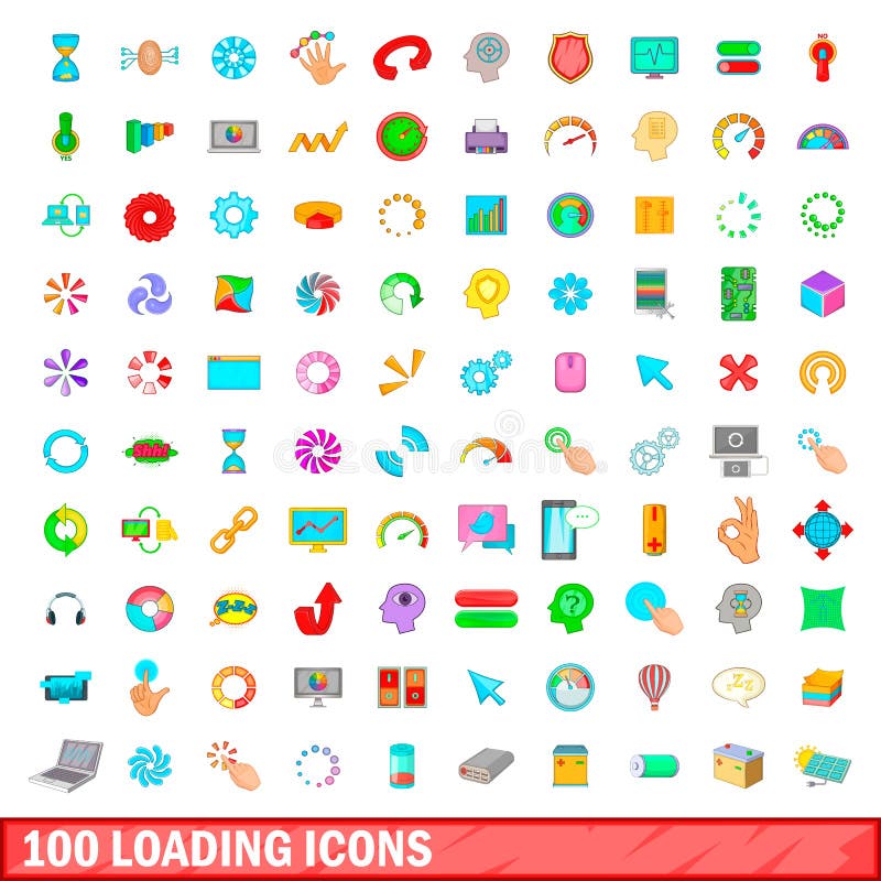 100 Loading Icons Set, Cartoon Style Stock Vector - Illustration of ...