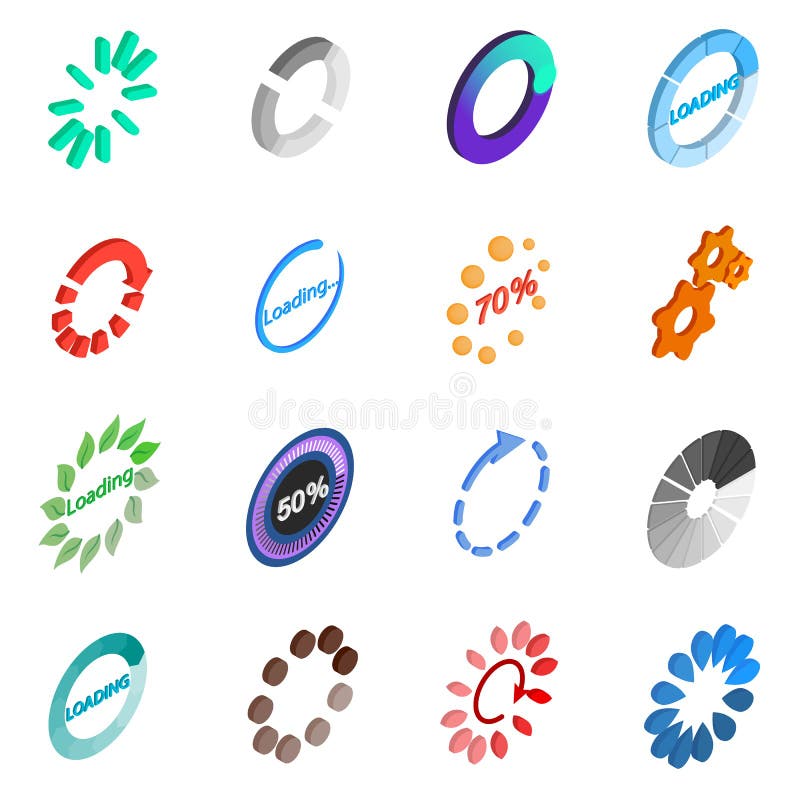 Loading Icons Set, Isometric 3d Style Stock Vector - Illustration of ...