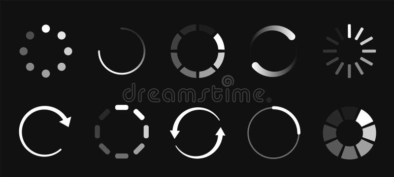 Loading Icons Set. Upload, Download or Updating Status. Circular Indicator of Progress, Loaders ...
