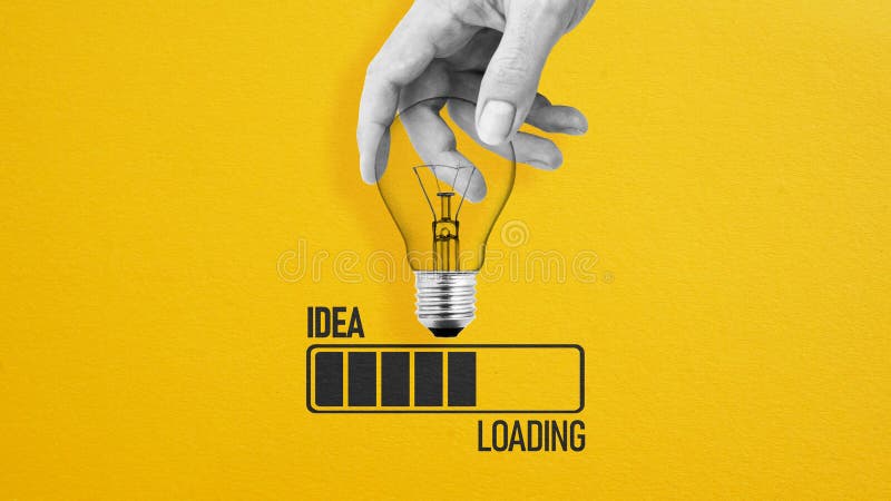 Loading of Ideas Concept. Collage with Progress Bar and Light Bulb ...