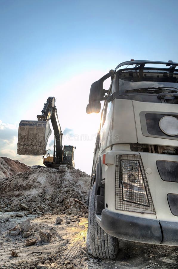 Loading a Large Lorry Building Material Stock Photo - Image of earth ...
