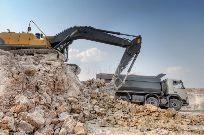 Loading a Large Lorry Building Material Stock Image - Image of gravel ...