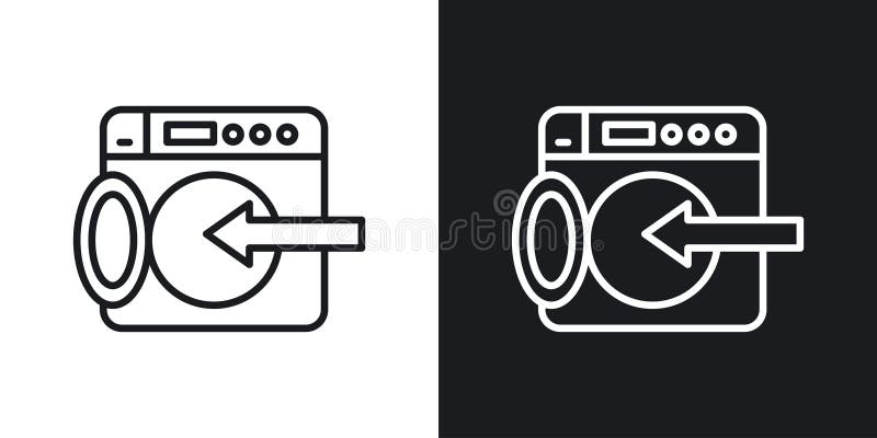 Loading Laundry Icon Set. Washer Technology Drum Vector Symbol in a Black Filled and Outlined ...