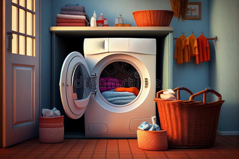 Man Loading Laundry into Washing Machine. Househusband at Everyday ...