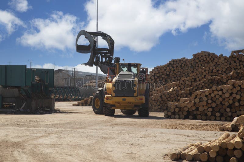 Loading Logs with a Special Loader.Timber Products Warehouse on a ...
