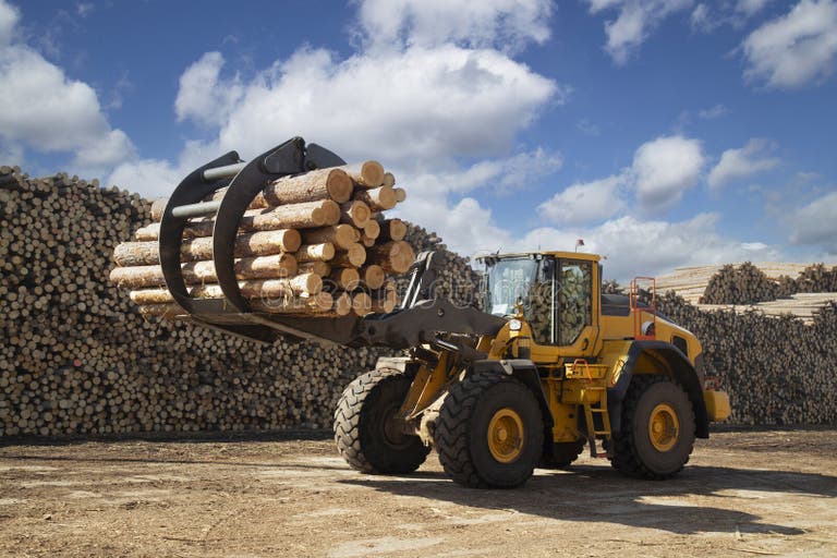 Loading Logs with a Special Loader.Timber Products Warehouse on a ...