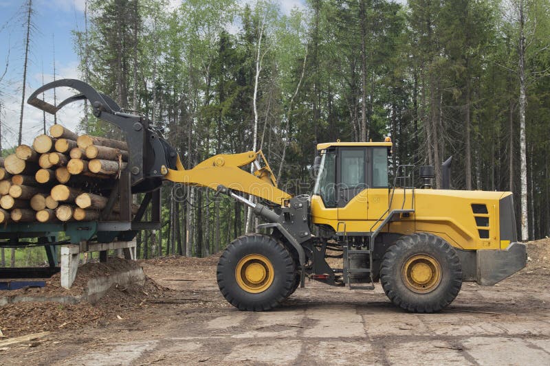 Loading Logs with a Special Loader.Timber Products Warehouse on a ...