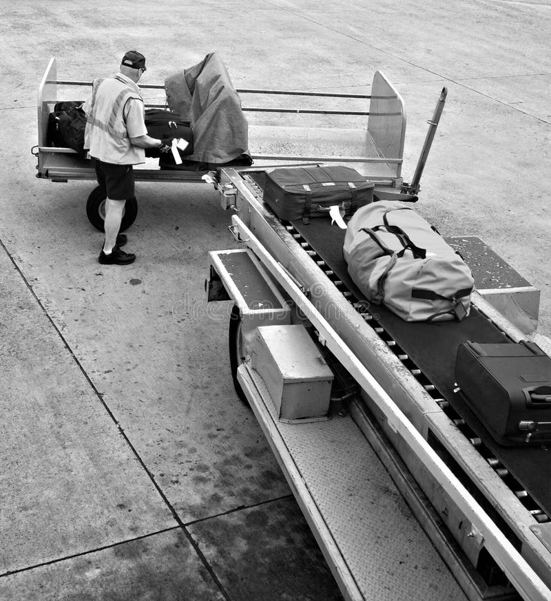 Loading Luggage Onto Plane B/W Stock Photo - Image of plane, business ...