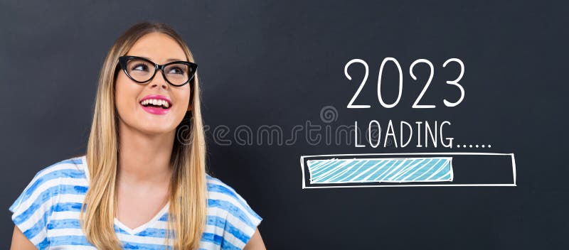 Loading New Year 2023 with Happy Young Woman Stock Photo - Image of ...
