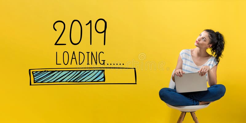 Loading New Year 2019 with Woman Using a Laptop Stock Photo - Image of ...