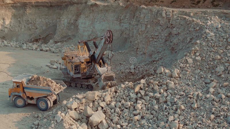 Aerial Shot Loading Heavy Dump Truck at the Opencast Mining Site Stock ...