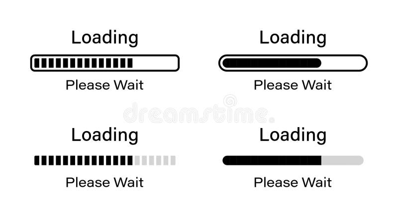 Bar Loading Please Wait Symbol Icon Set in Four Different Colors. Stock ...