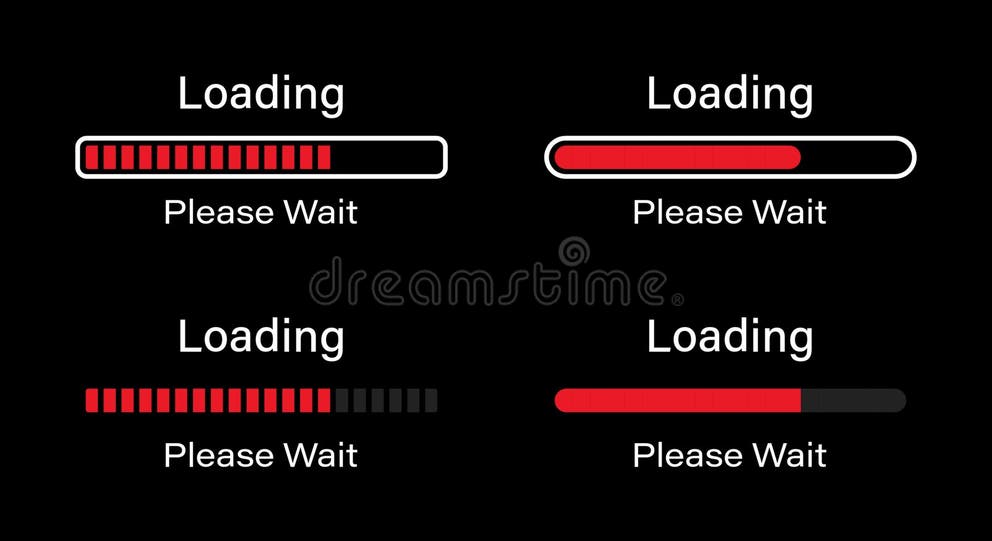 Loading Please Wait Symbol Infographics Set in Red Color for Dark Mode ...