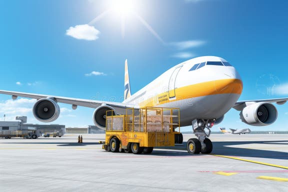 Loading Process of a Cargo Plane at the Airport. a Cargo Trolley ...