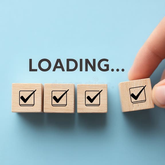 Loading Process Illustrated with Wooden Blocks and Check Marks on a ...