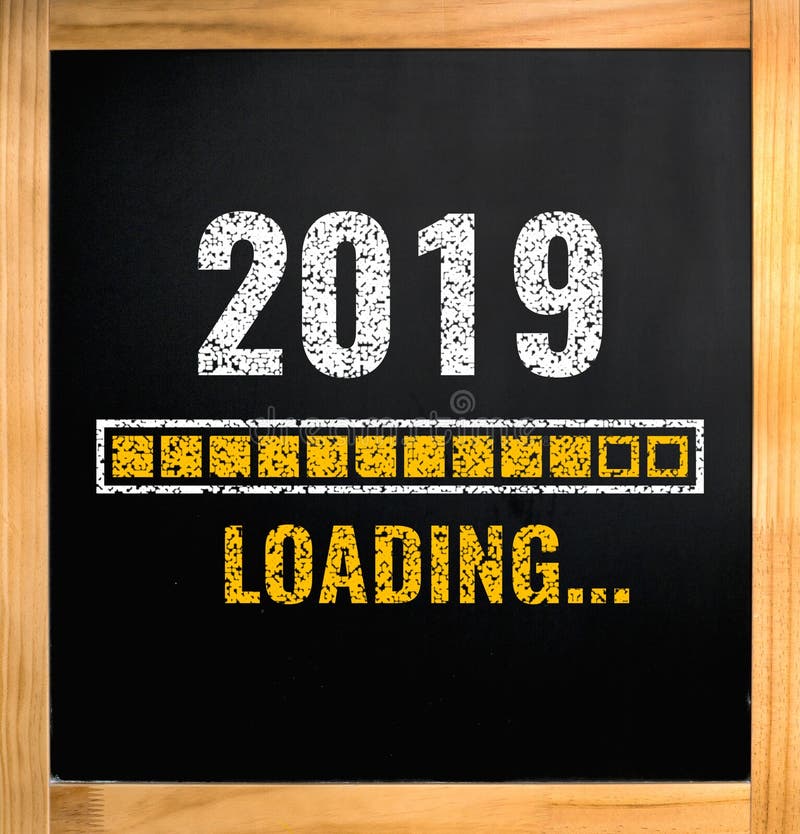 2019 Loading with Progress Bar, Chalk Drawing on Black Board Stock ...
