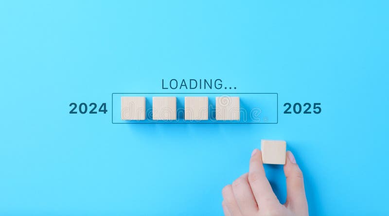 Loading Progress Bar from 2024 To 2025 with Wooden Blocks. a Hand ...