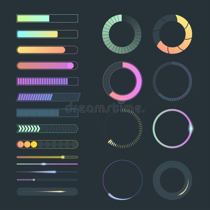 Loading Progress Bars Signs Thin Line Icons Set. Vector Stock Vector ...