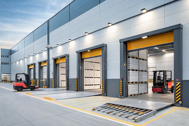 Loading Ramp Doors at Distribution Center. Modern Logistics Center ...