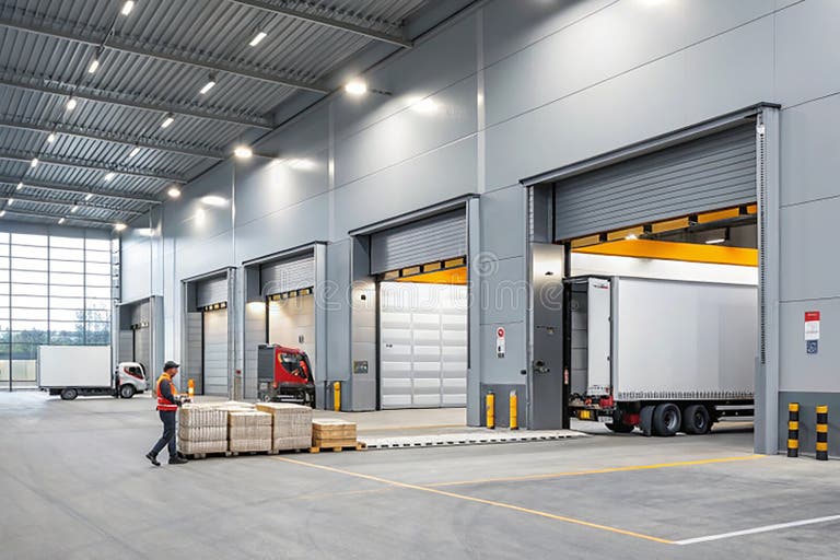 Loading Ramp Doors at Distribution Center. Modern Logistics Center ...