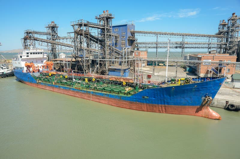 Loading in the Sea Port of the Big Ship Stock Image - Image of strait ...
