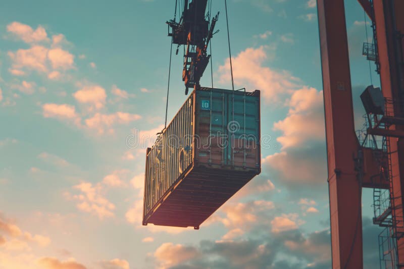 Loading Shipping Container at Sunset Creates Striking Visual. Stock ...
