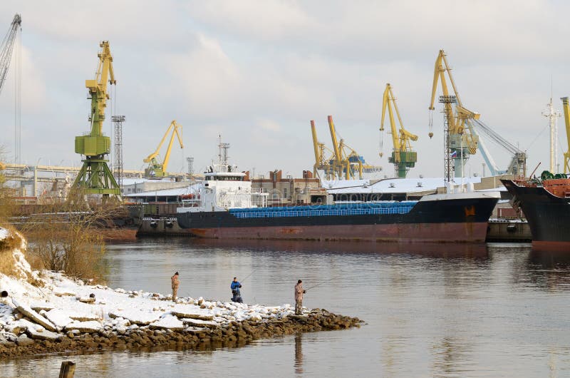 Loading of ships in port. stock photo. Image of tanker - 80221586