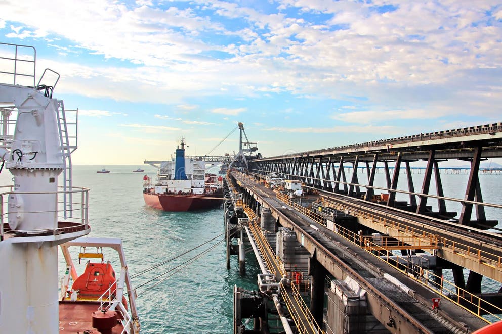 Loading Terminal of Coal Products for Cargo Ships, Bulkers and View of ...