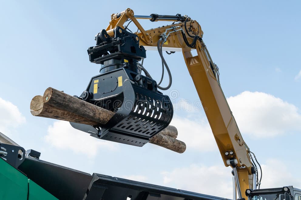 Loading of Timber. Loader Close Up Stock Photo - Image of tractor ...