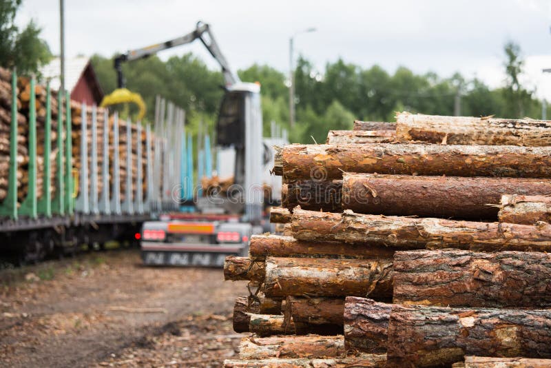 Loading of timber stock photo. Image of grab, claw, railroad - 99566034