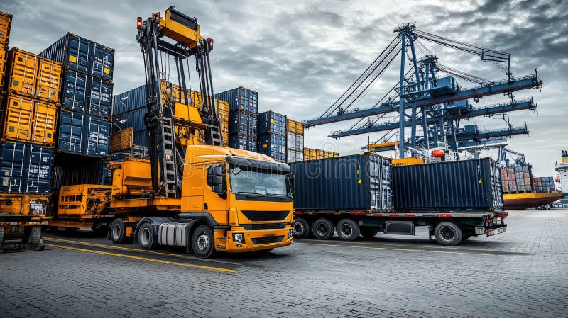 Loading and Unloading Cargo Containers at Shipping Port Logistics ...