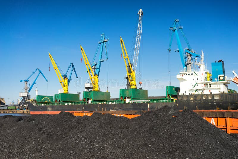 Loading and Unloading of Coal at the Port Stock Photo - Image of ...