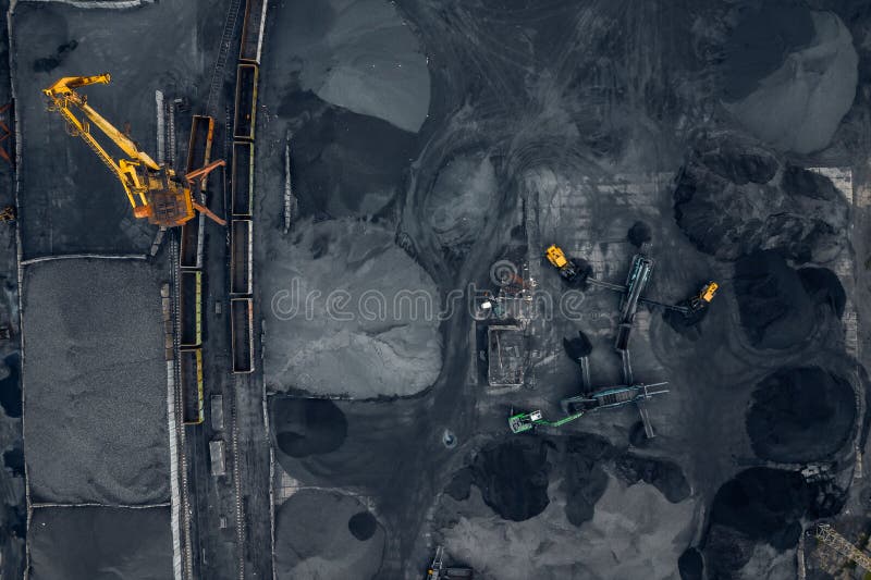 Loading and Unloading Coal on Ship Terminal Sea Cargo Port, Industrial ...