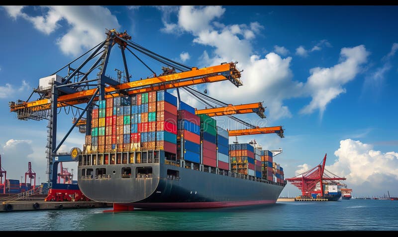 Loading and Unloading Container Ships at a Port Stock Photo - Image of ...