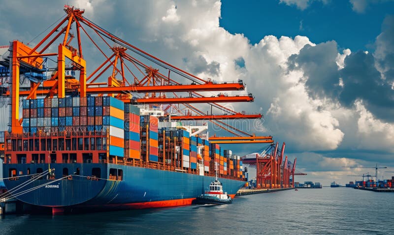 Loading and Unloading Container Ships at a Port Stock Image - Image of ...