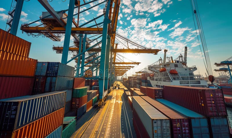 Loading and Unloading Container Ships at a Port Stock Photo - Image of ...