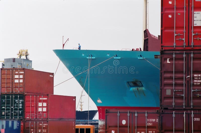 Loading and Unloading of Container Ships at the Port. Stock Image ...