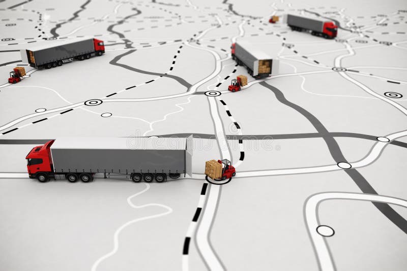 Loading and Unloading Goods on a Map. 3D Rendering Stock Illustration ...